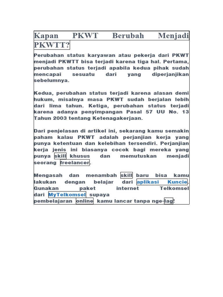 Kapan PKWT Berubah Menjadi PKWTT | PDF