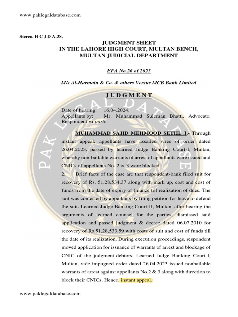 Banking Court Cannot Block CNIC | PDF | Lawsuit | Appeal
