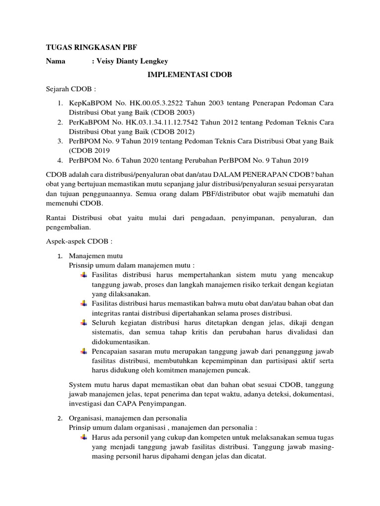 Panduan Implementasi CDOB untuk PBF | PDF