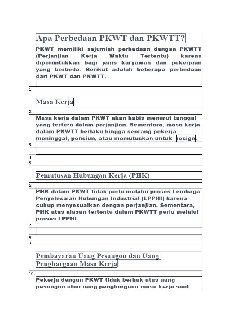 Perbedaan PKWT Dan PKWTT | PDF