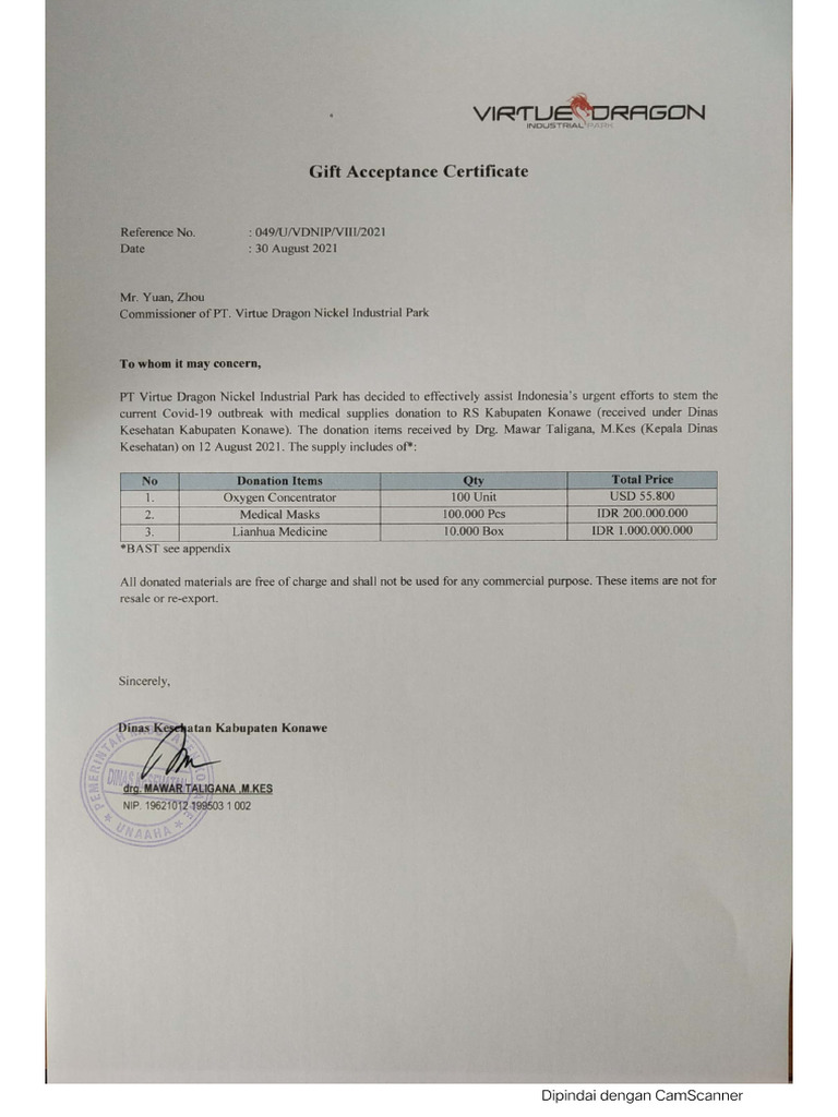 Gift Acceptance Certificate | PDF