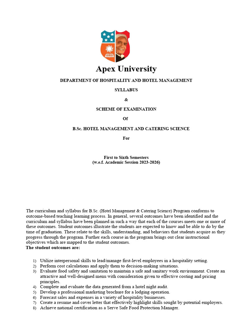 B.Sc. Hotel Management Syllabus 2023-2026 | PDF | Cooking | Pudding