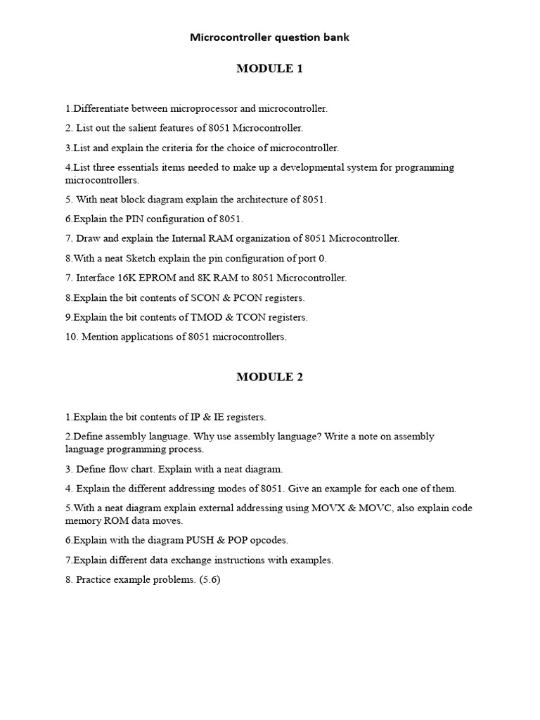 Microcontroller Question Bank | PDF