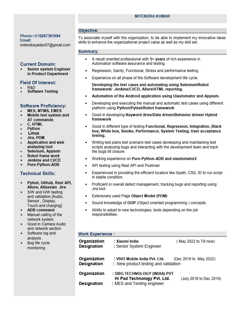 Mitendra Resume Automation | PDF | Software | Selenium (Software)