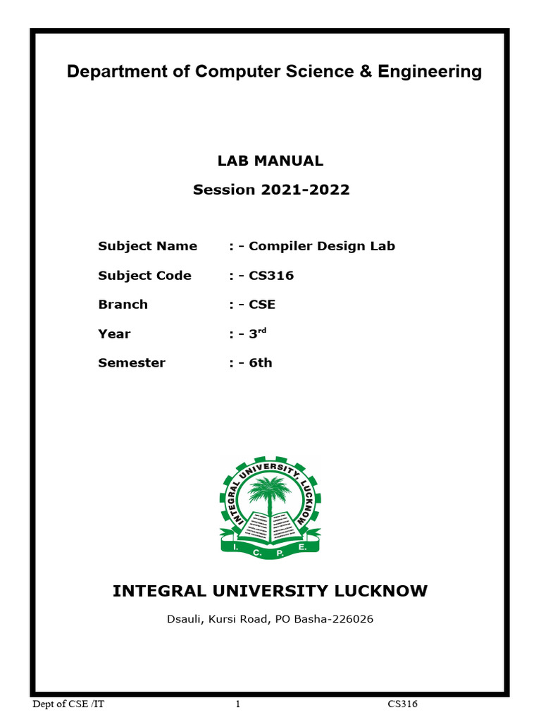 Lab Manual Compiler (Cs316) | PDF | Parsing | Compiler