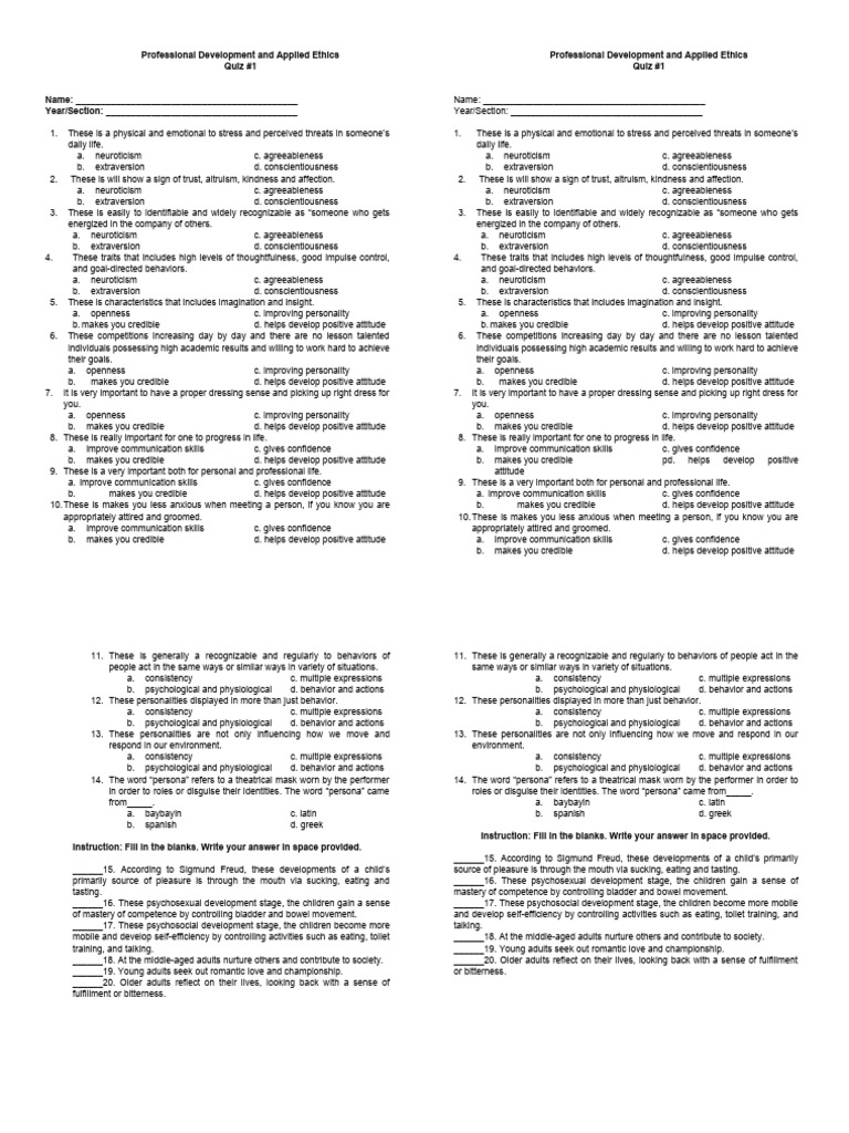 Professional Development and Applied Ethics q1 | PDF | Extraversion And Introversion | Behavior