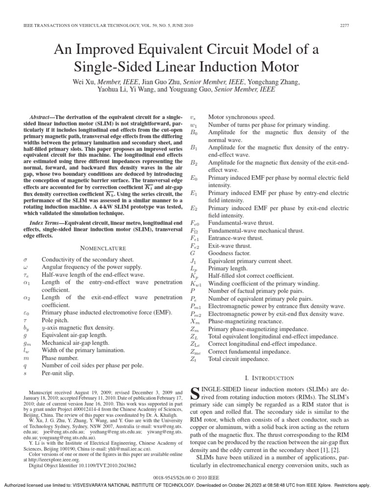 An Improved Equivalent Circuit Model Of A Single Sided Linear Induction Motor Pdf Inductance