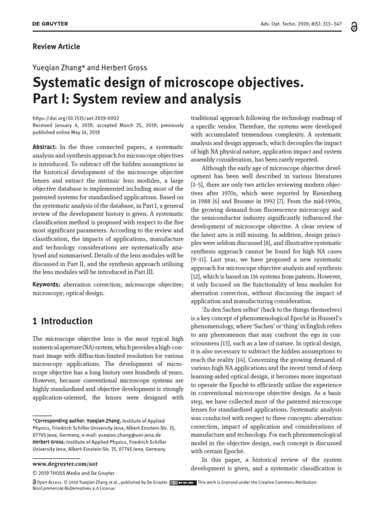 Systematic Design of Microscope Objectives Part I | PDF | Microscopy ...