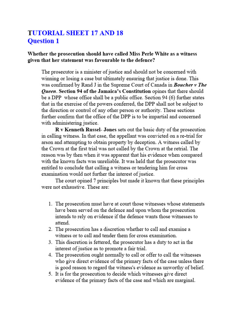 Tutorial 17 and 18 Q 1 | PDF | Prosecutor | Witness