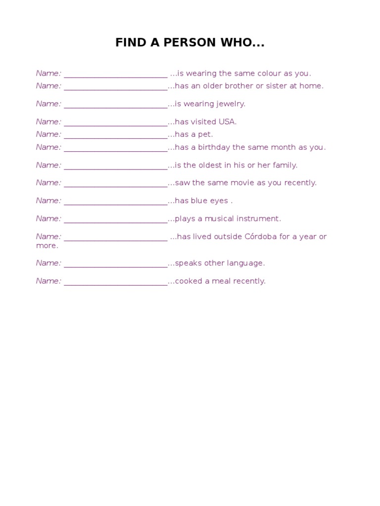 Find A Person Who | PDF