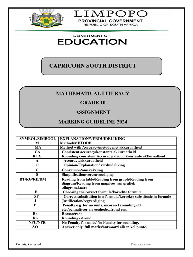 2024 Grade 10 ML Asment Memo | PDF
