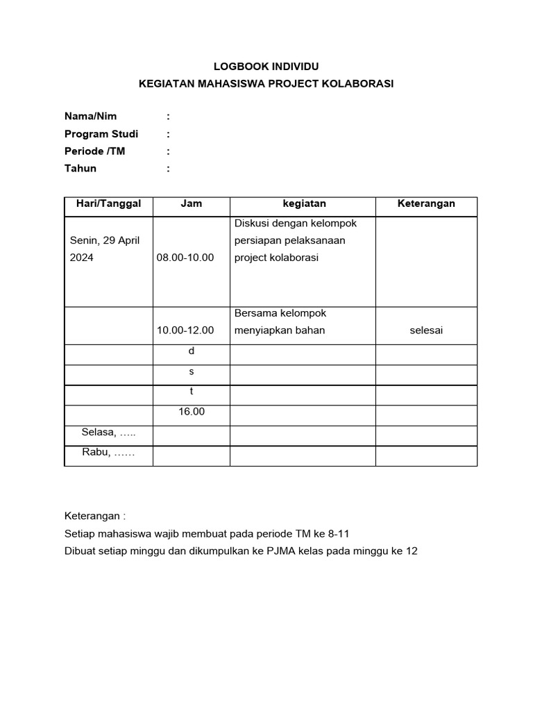Template Logbook PKK 2024 | PDF
