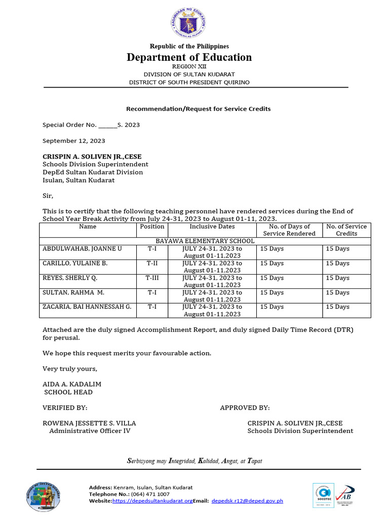 LETTER REQUEST For Service credits-NLC | PDF | Public Administration ...