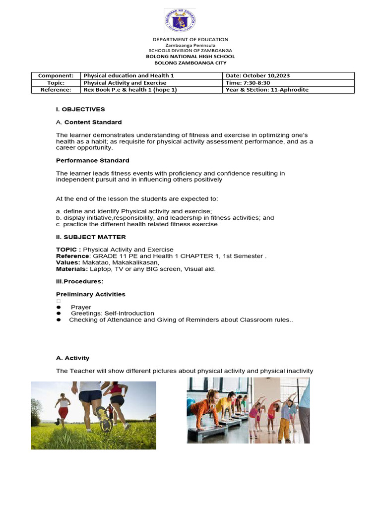 Cot 1 | PDF | Physical Fitness | Physical Education