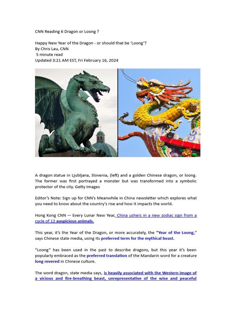 CNN Reading 6 Dragon or Loong | PDF | Dragon | China