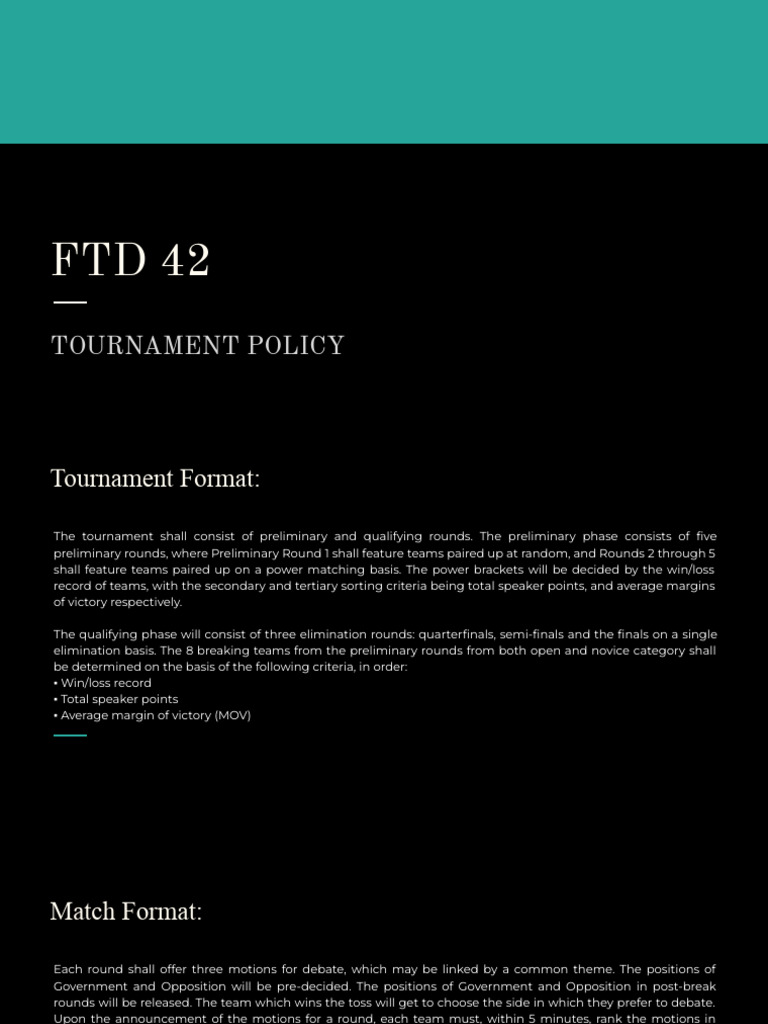 FTD 42 Tournament Policy Overview | PDF | Argument | Tournament