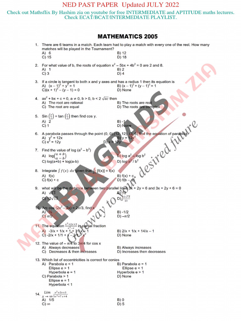 Ned Maths Past Paper | PDF