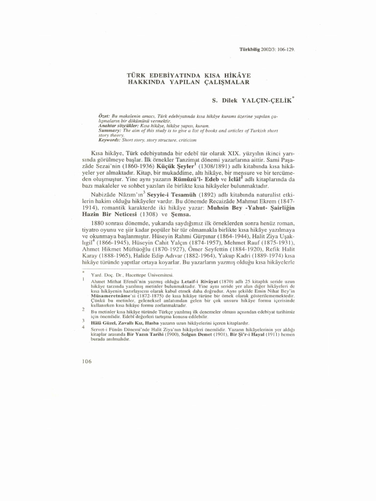 T RK Edebiyat Nda K Sa Hik Ye Hakk Nda Yap Lan Al Malar (#161766) - 142958 | PDF