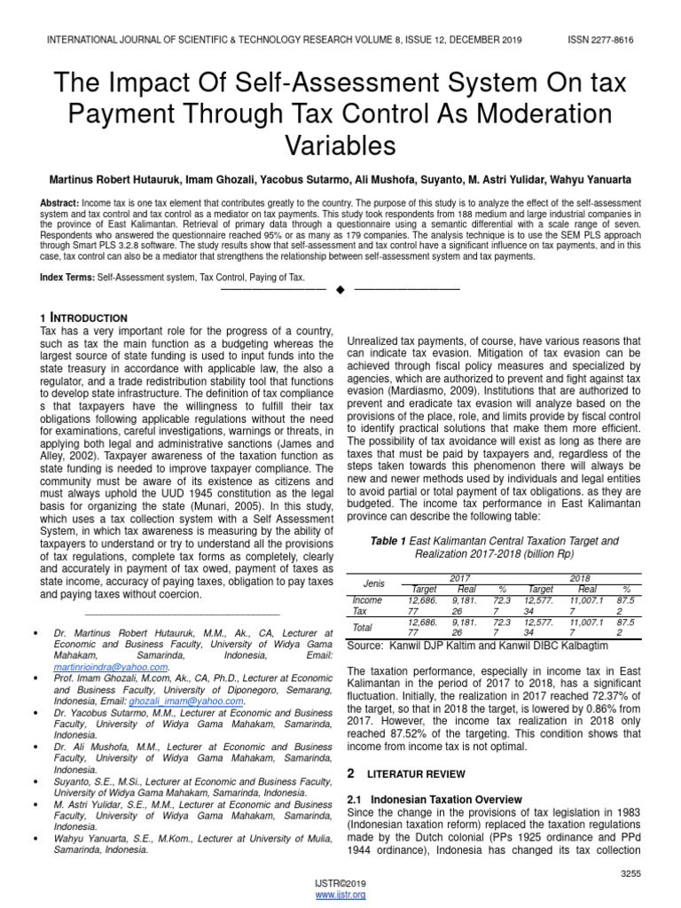 The Impact of Self Assessment System Ontax Payment Through Tax Control ...