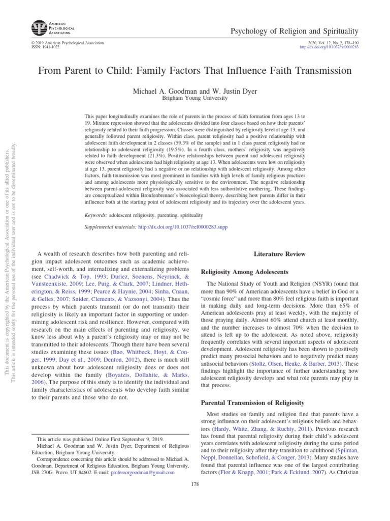 Goodman, From Parent To Child Family Factors That Influence Faith ...