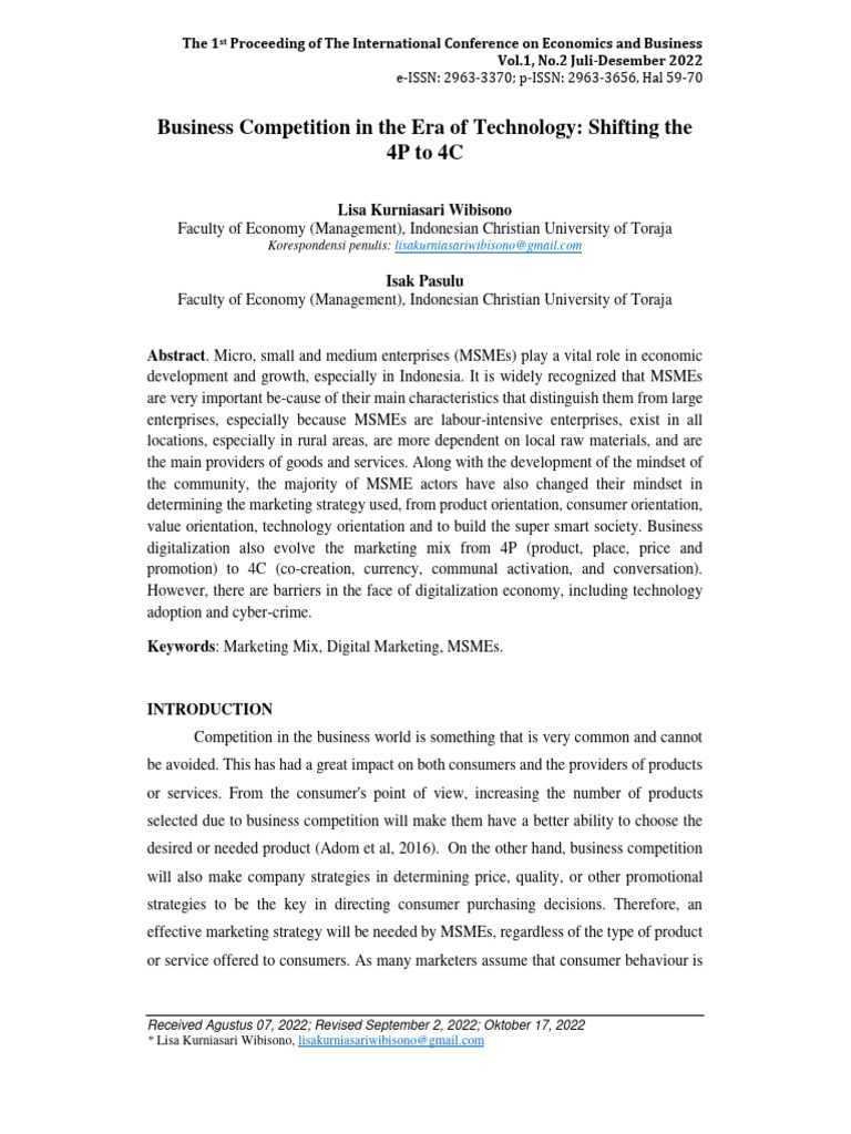 Business Competition in The Era of Technology - Shifting The 4P To 4C ...