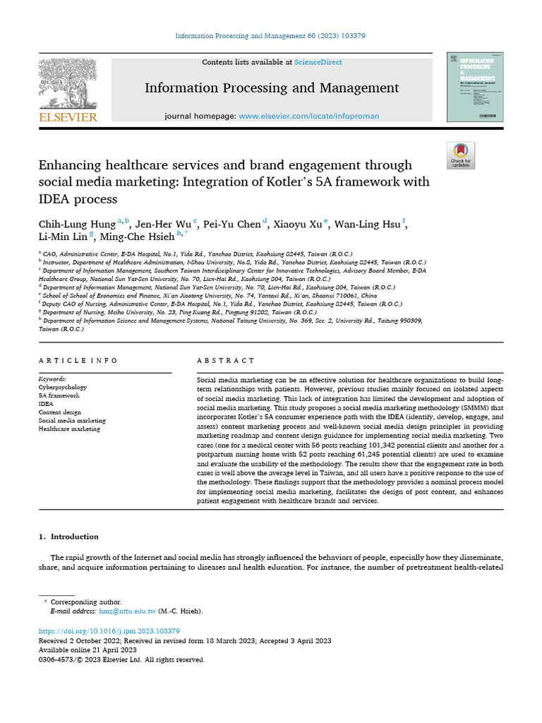 Enhancing Healthcare Services and Brand Engagement Through Social Media Marketing Integration of ...