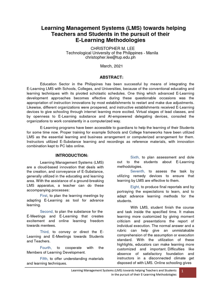 Learning Management Systems (LMS) Towards Helping Teachers and Students ...
