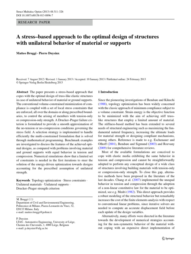 2013 Bruggi Duysinx A Stress-Based Approach To The Optimal Design of Structures With Unilateral ...