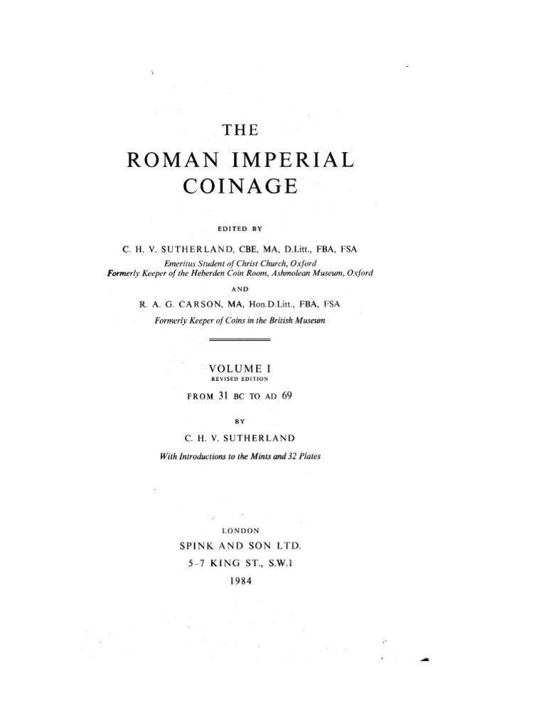 01 The Roman Imperial Coinage Vol I From 31 BC To AD 69 | PDF