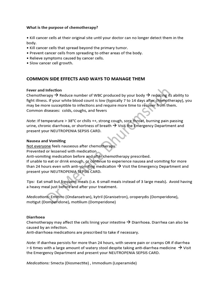 Common Side Effects of Chemotherapy Drugs | PDF | Chemotherapy | Nausea