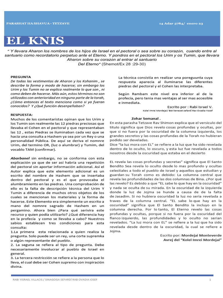 El Kenis Tetzave | PDF | Calendario hebreo | Pascua