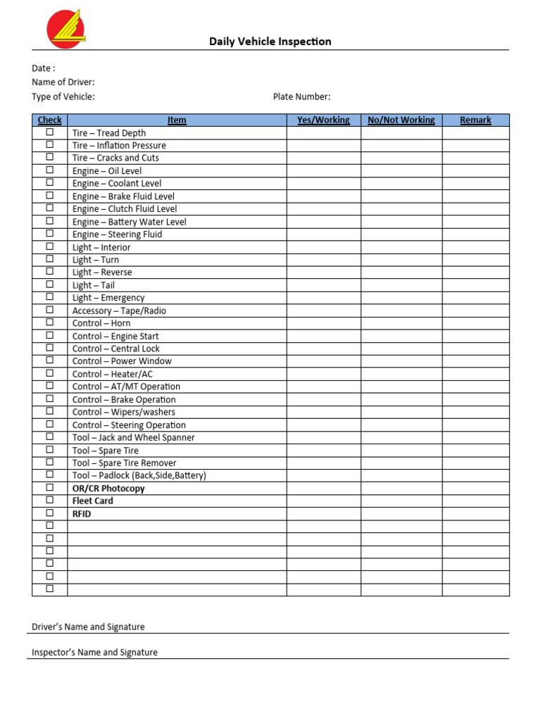 Daily Vehicle Inspection | PDF