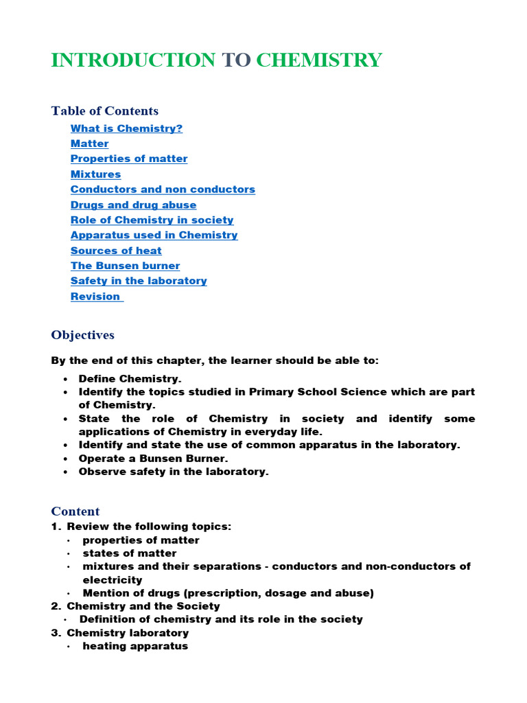 1.1 Introduction To Chemistry | PDF | Substance Abuse | Matter