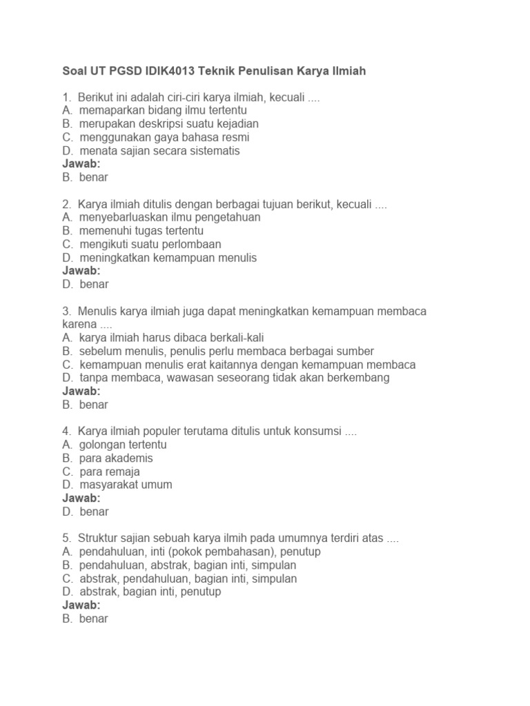 Soal Ujian UT Teknik Penulisan Karya Ilmiah | PDF