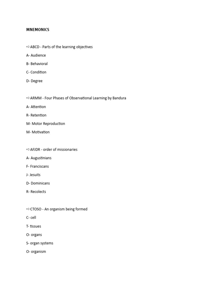 Mnemonics for Social Studies Review | PDF