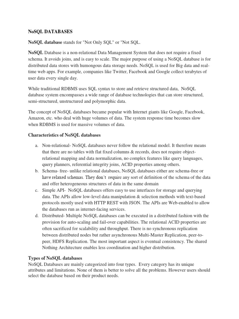 NoSQL Database | PDF | No Sql | Databases NoSQL Database | PDF | No Sql | Databases