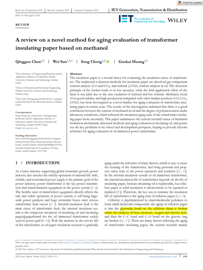 Iet Generation Trans Dist 2023 Chen A Review On A Novel Method For Aging Evaluation Of