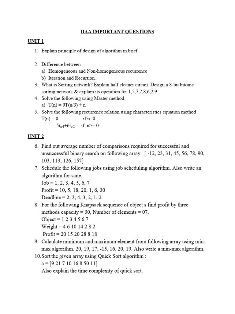 Important Questions DAA | PDF Important Questions DAA | PDF