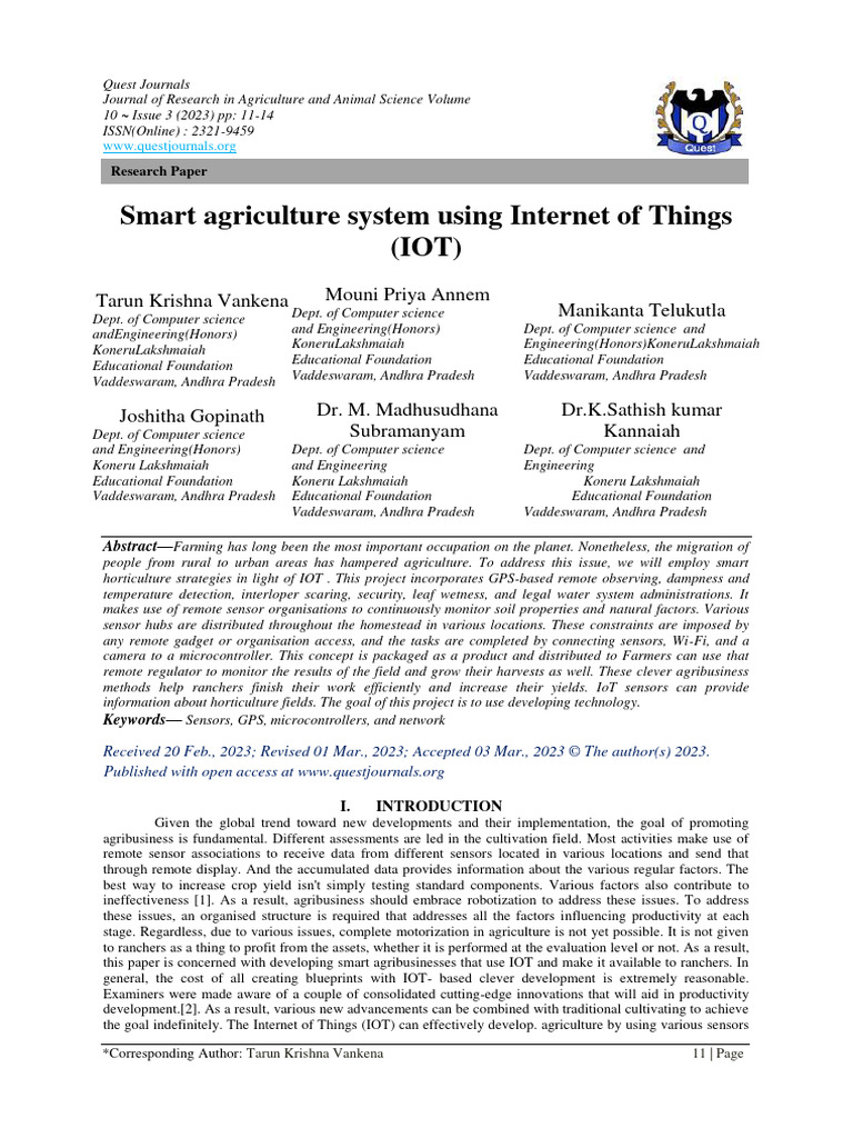 Smart Agriculture System Using Internet | Download Free PDF | Internet Of Things | Agriculture