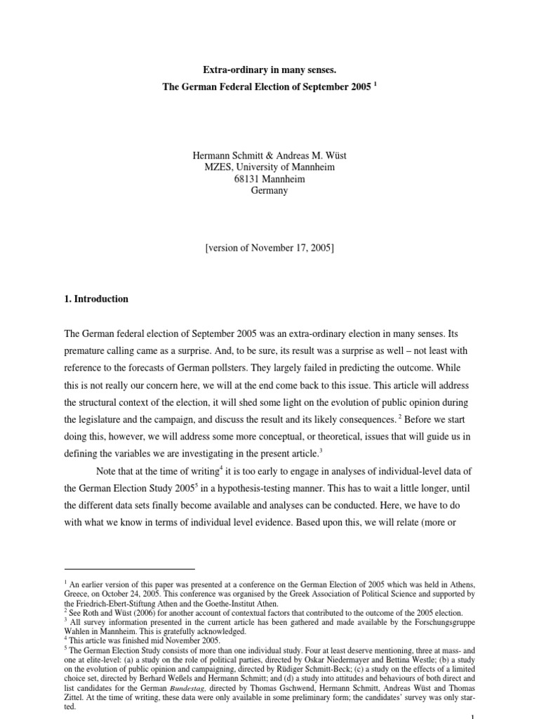 The German Federal Election of September 2005 | PDF | Social Democratic ...