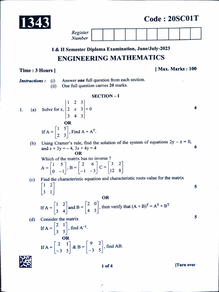 July 2023 Scheme and Model Ans 20SC01T | PDF | Line (Geometry) | Matrix (Mathematics)