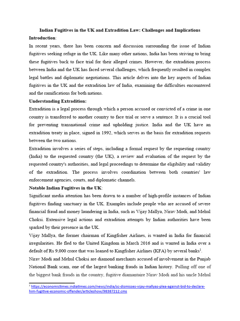 Indian Fugitives and UK Extradition Issues | PDF | Extradition | Crimes