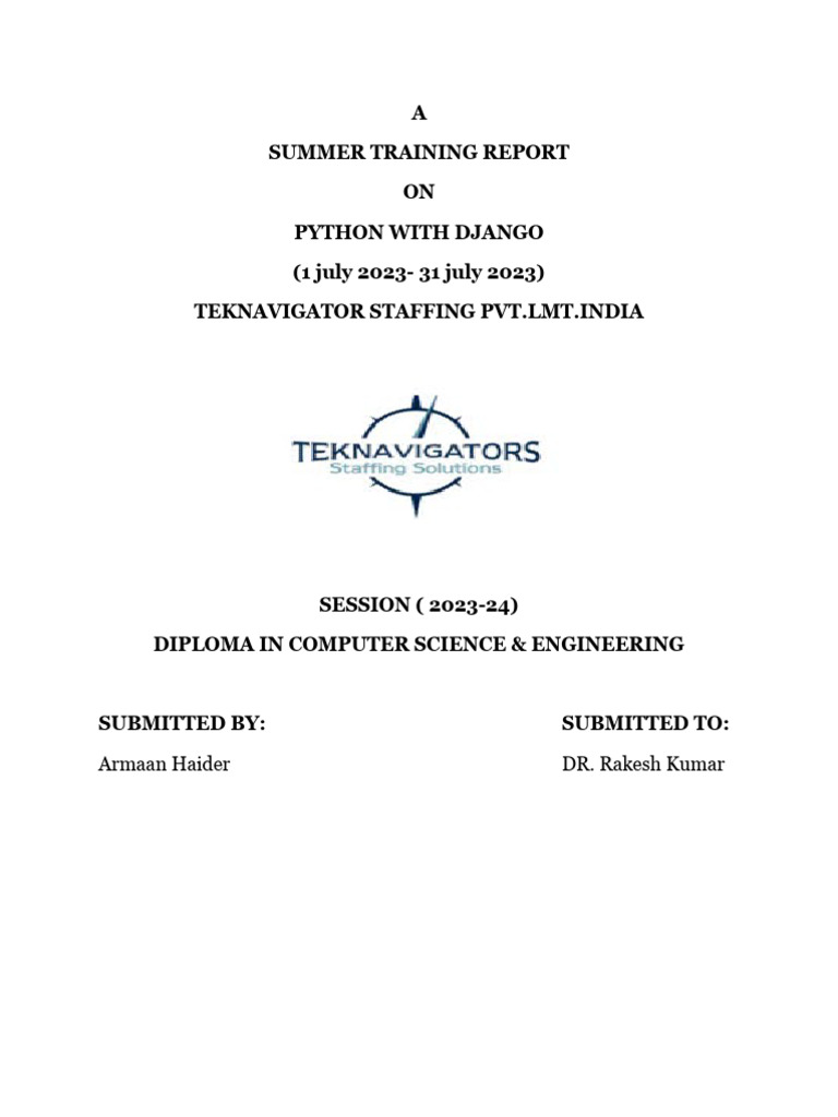 Armaan Summer Training Front Page | PDF