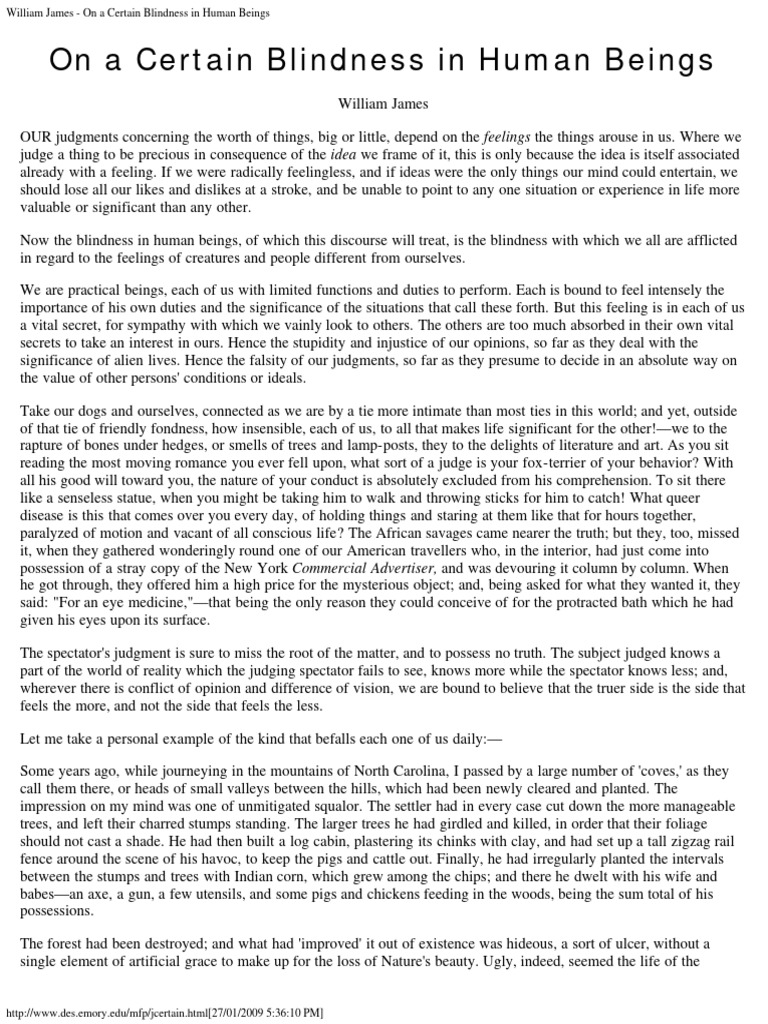 William James - On A Certain Blindness in Human Beings | PDF | William ...