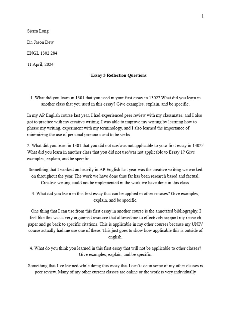 Essay 3 Reflection | PDF | Essays | English Language