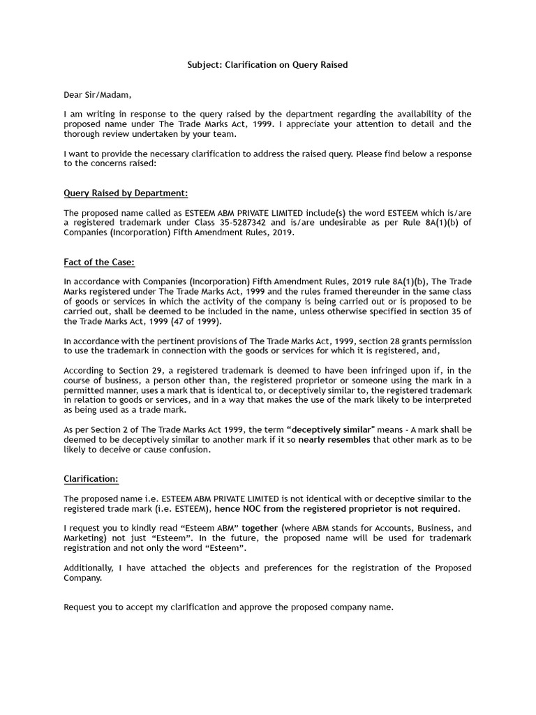 Clarification Pursuant To The Order of Re-Submission | PDF | Trademark ...