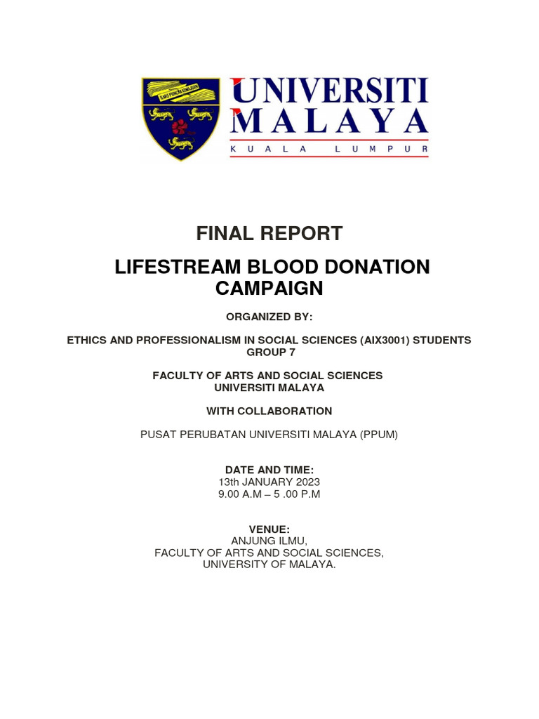 Final Report Lifestream Group 7 | PDF | Blood Donation | Blood