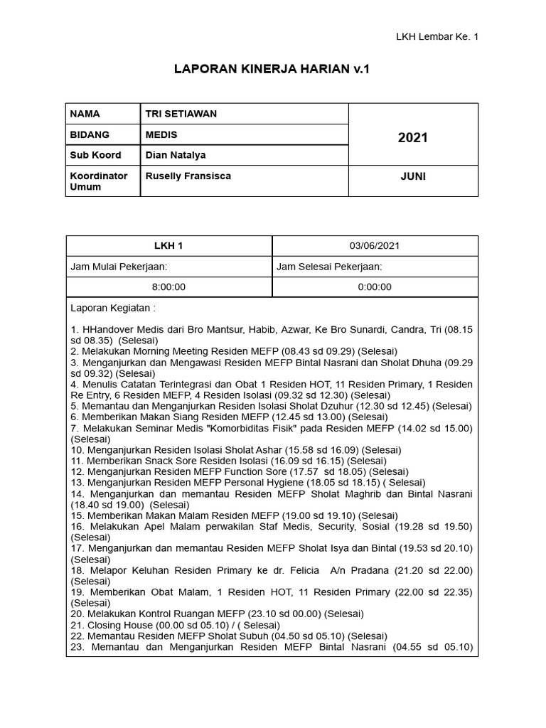 Tri Setiawan Bidang Medis Bulan Juni Tahun 2021 | PDF