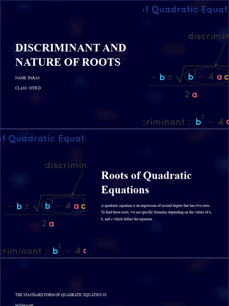 Discriminant and Nature of Roots | PDF