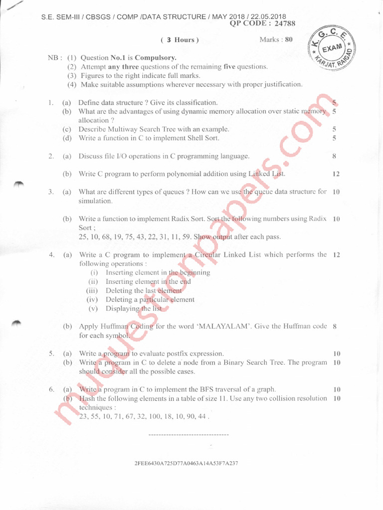 Se-Comps Sem3 Ds May18 | PDF